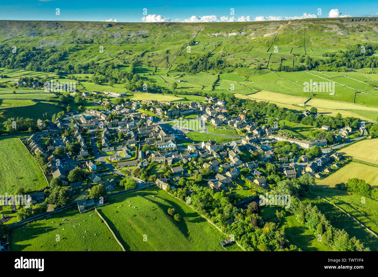Reeth Swaledale, Yorkshire Dales National Park, England UK form the Air ...