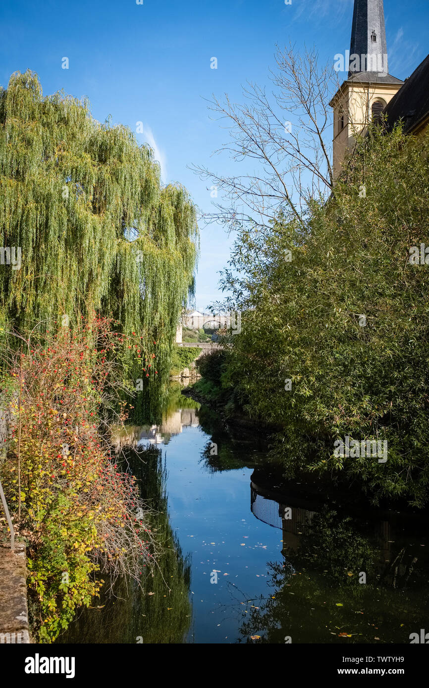 Wonderful view of Alzette river. Grund district, Luxembourg City Stock ...