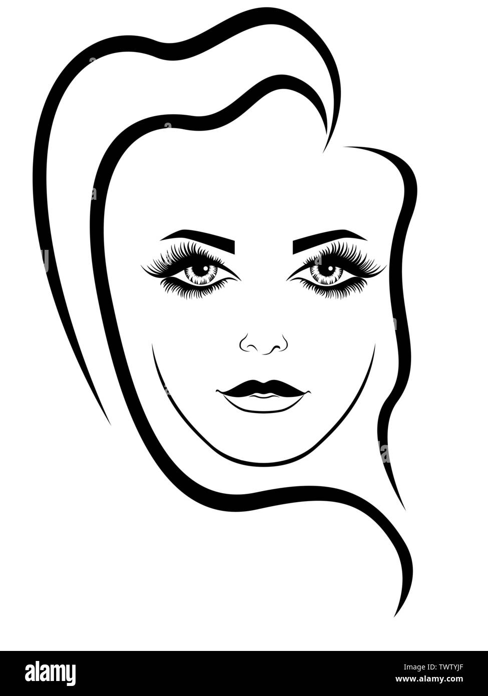 Charming and attractive woman with expressive eyes, black vector hand ...