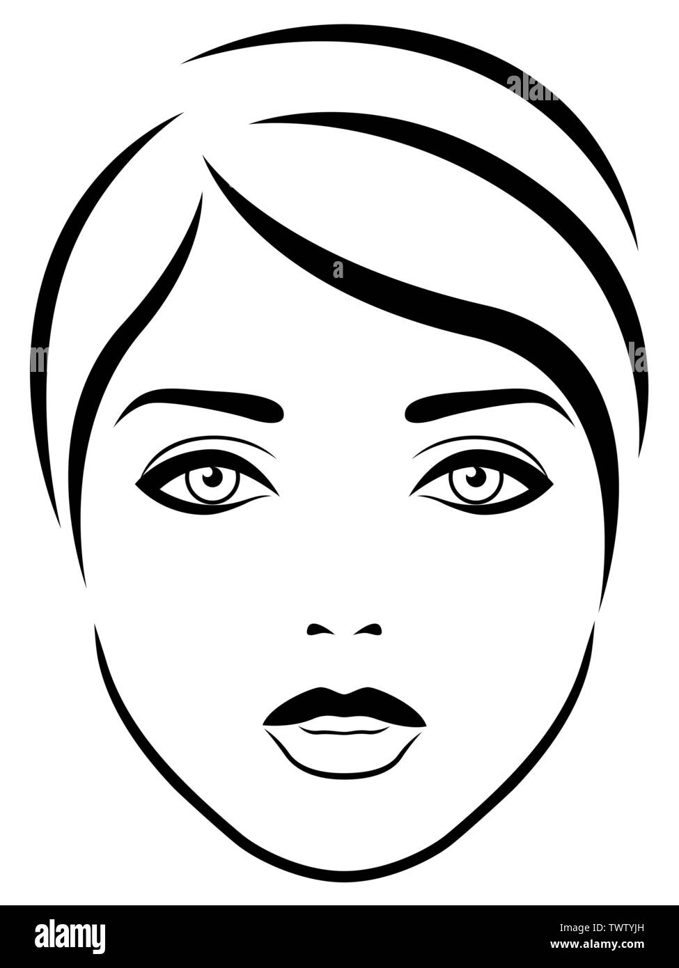 Charming and attractive female face with expressive eyes, black vector ...