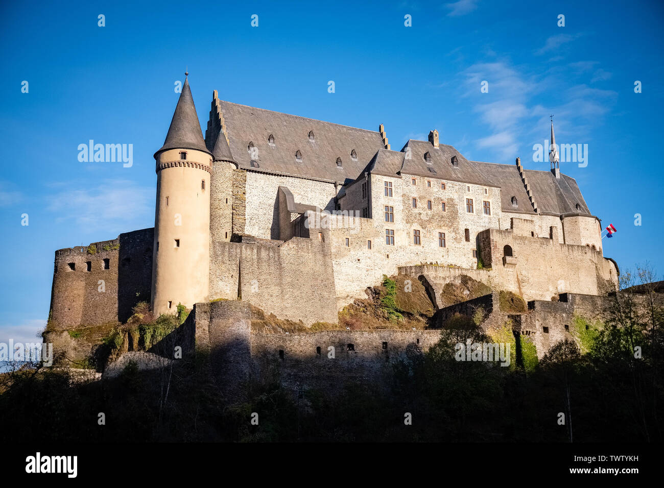The beautiful medieval castle in Vianden at sunset. Luxembourg Stock ...