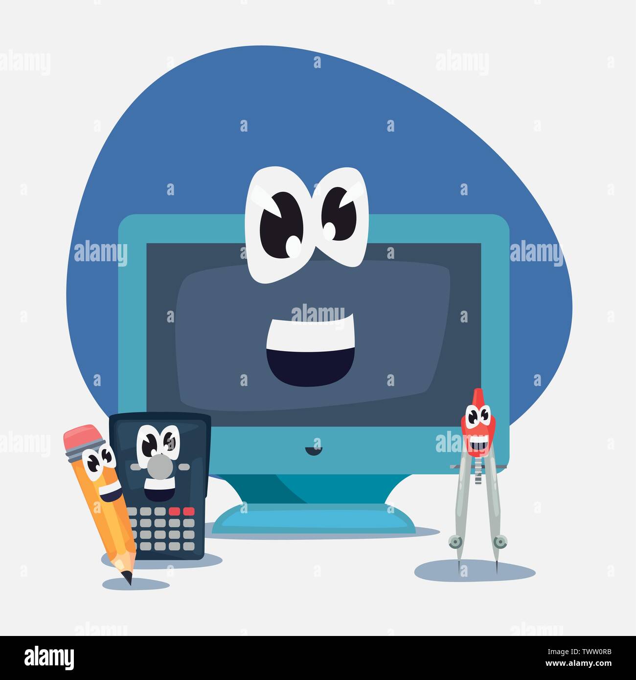 back to school supplies cartoon computer calculator pencil compass ...