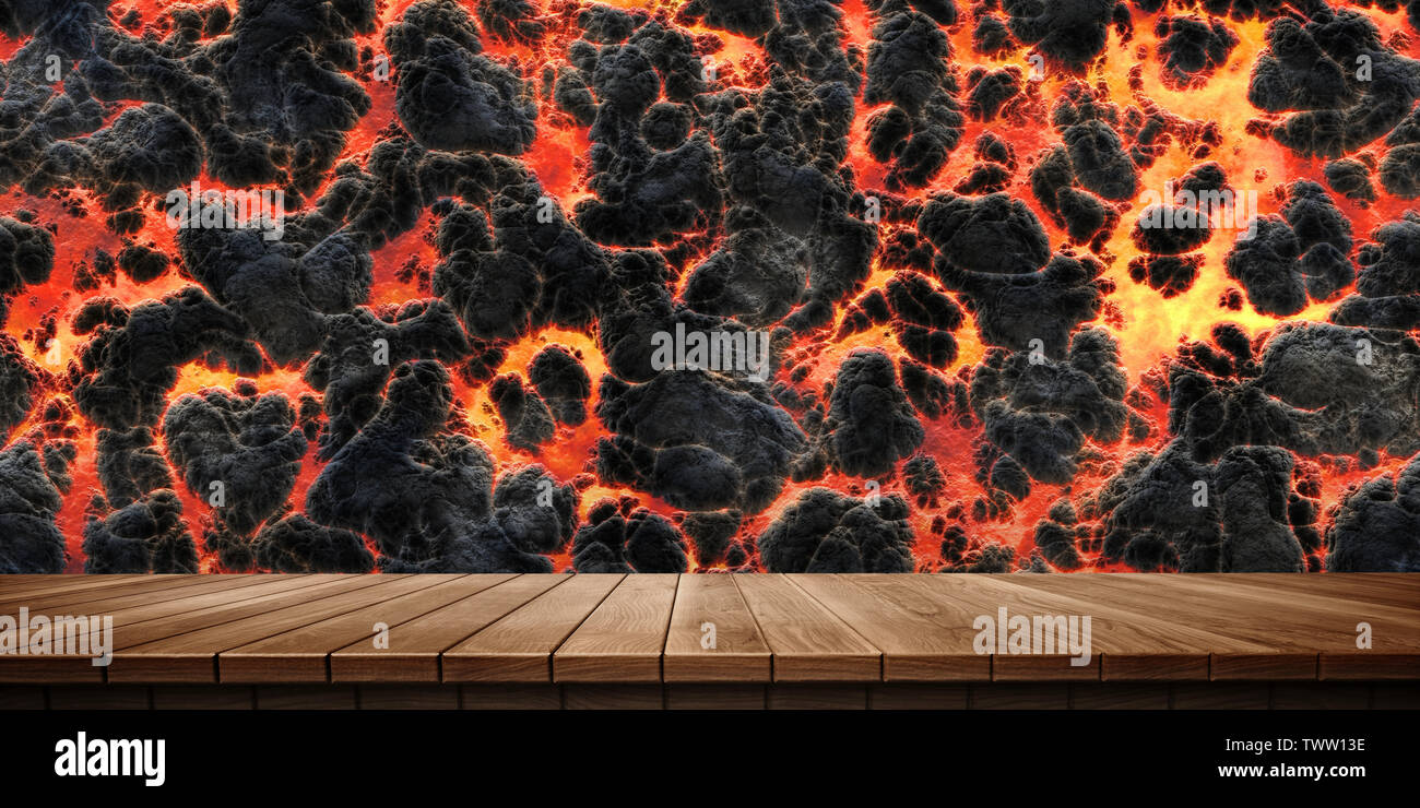 Colorful wooden platform background: magma and lava. ( 3D rendering ...