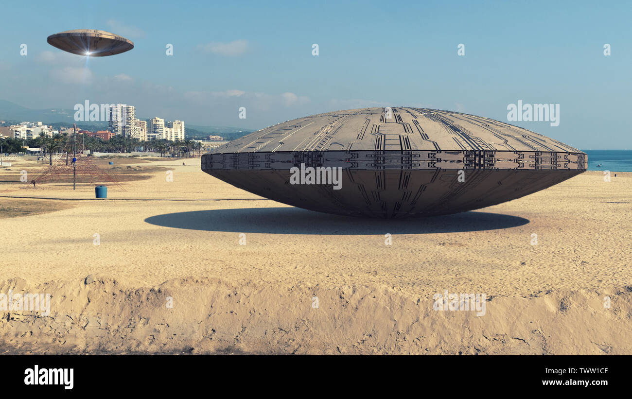 3D rendering. Futuristic alien Spaceship Stock Photo - Alamy