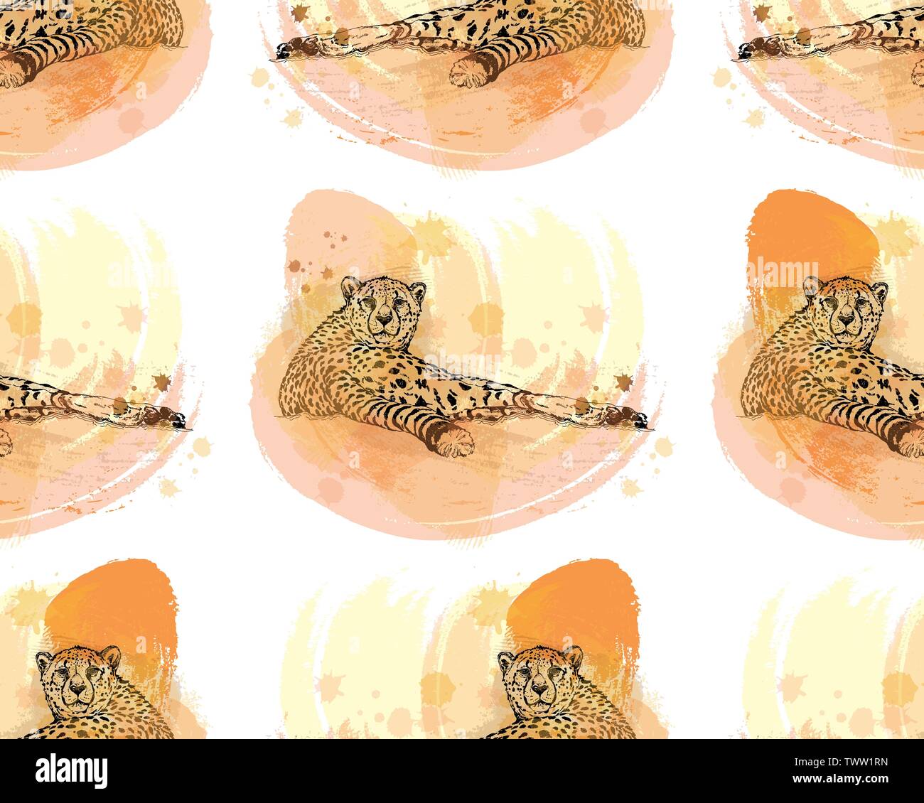 Seamless pattern of hand drawn sketch style cheetah isolated on white ...