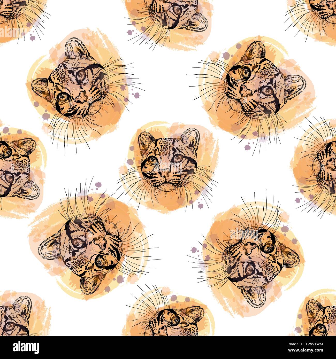 Seamless pattern of hand drawn sketch style portraits of clouded ...