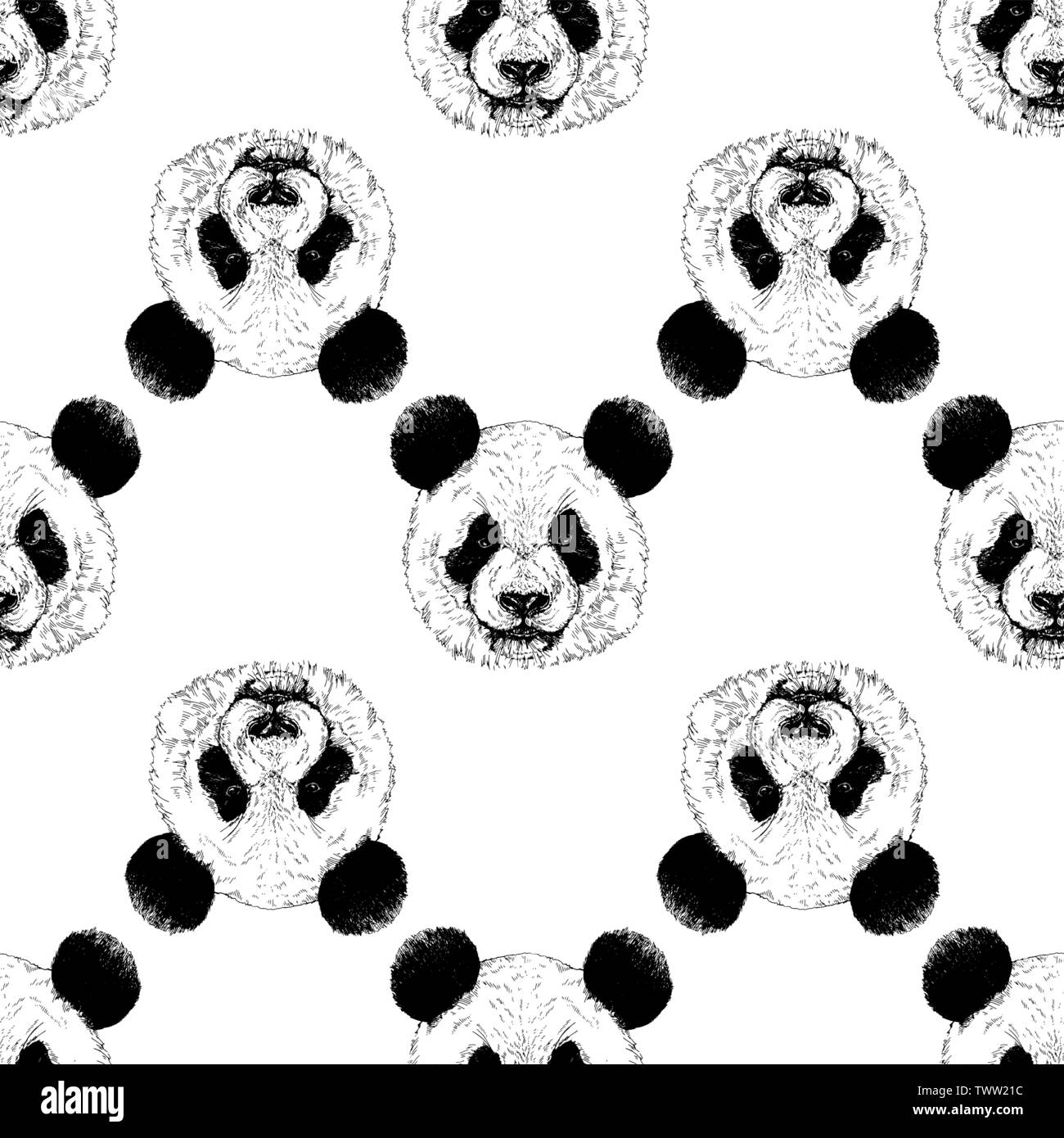 Seamless pattern of hand drawn sketch style portraits of giant panda ...