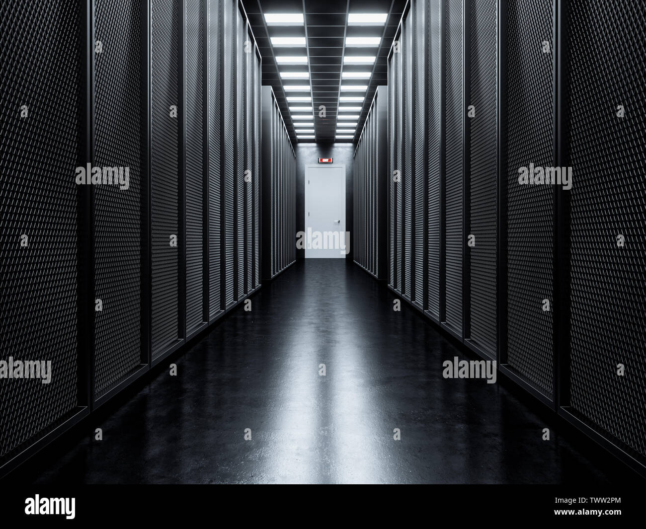 Dark server room big data center storage. Domain datacenter interior ...
