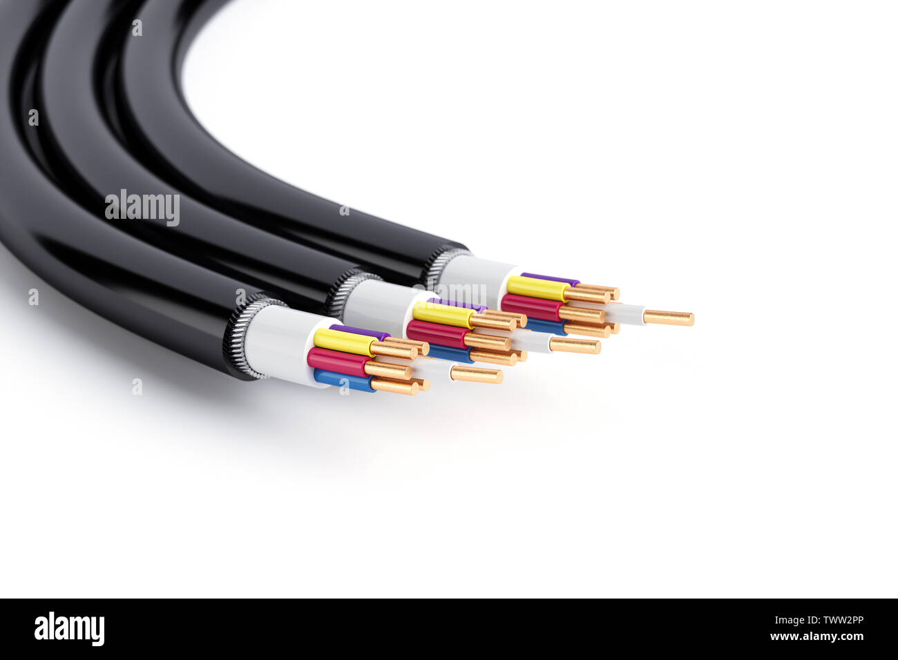 3d render of three black cables isolated on white background Stock ...