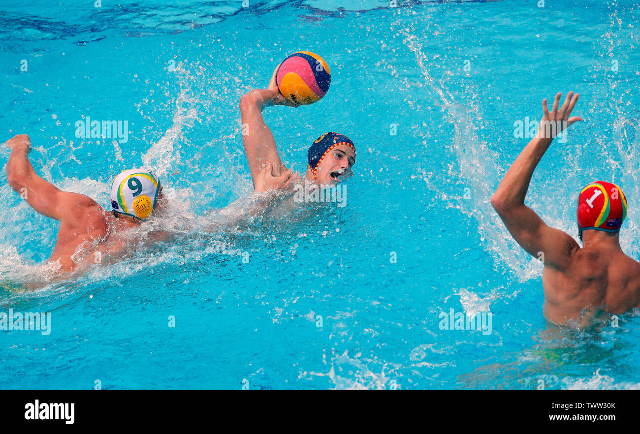 Belgrade, Serbia. 23rd June, 2019. Spain's Alvaro Granados Ortega (C ...