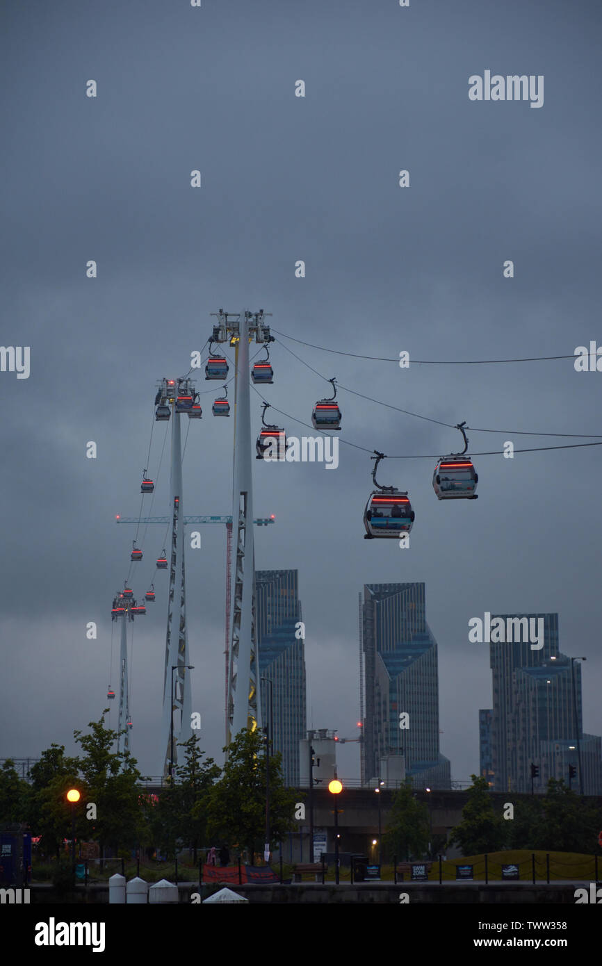LONDON, UK - JUN 10 2019: Emirates cable car. This service is London’s ...