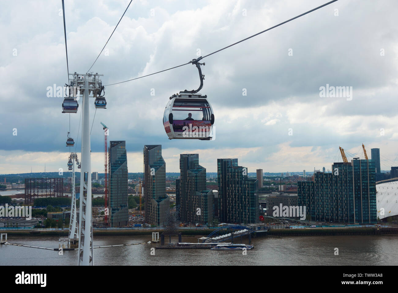 LONDON, UK - JUN 11 2019: Emirates cable car. This service is London’s ...
