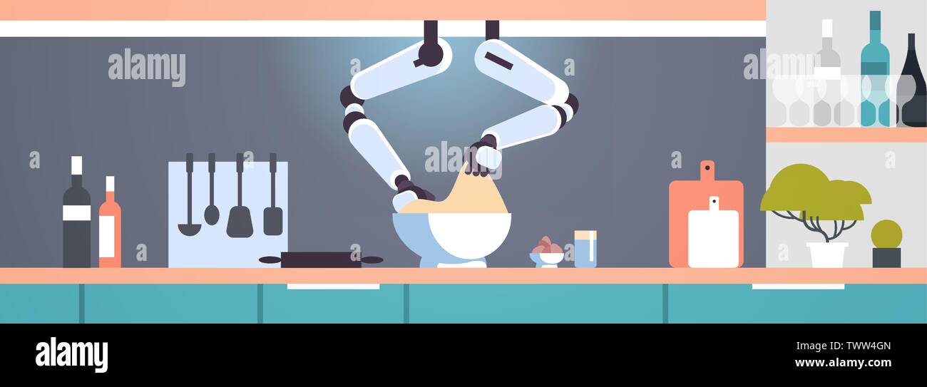 smart handy chef robot making dough in bowl robotic assistant ...