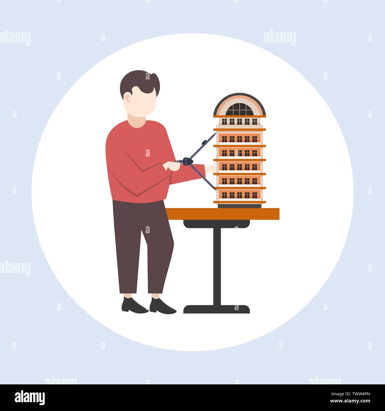 Man Architect Using Compass Engineer Drafting New Building City Model