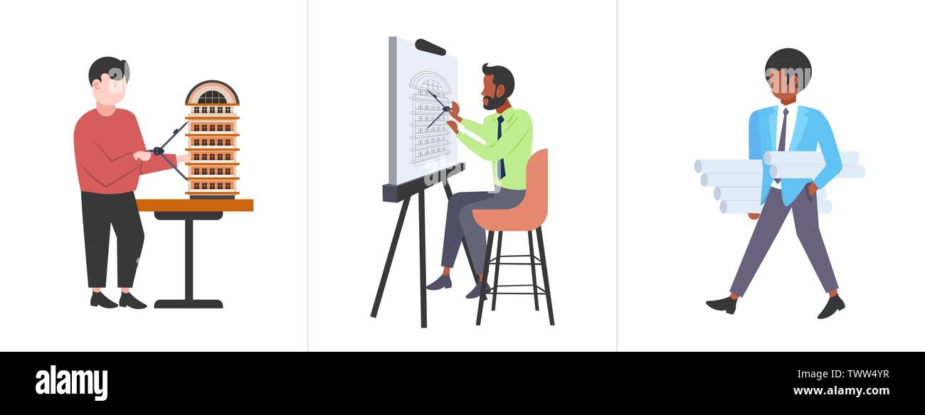 Set Architects Engineers Drafting New Building City Model Urban Panning Project Concepts