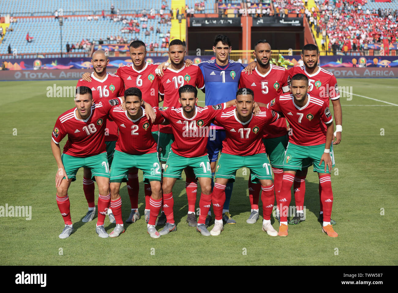 Cairo, Egypt. 23rd June, 2019. Morocco players pose for the group ...