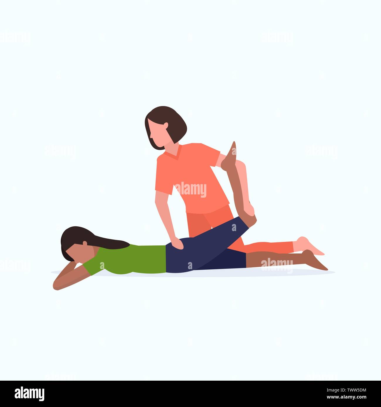 Female Personal Trainer Doing Stretching Exercises With African