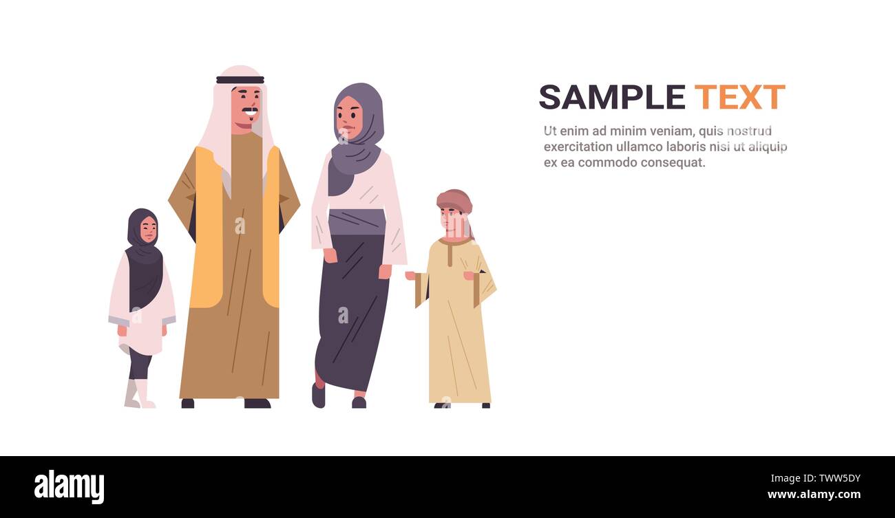 arabic parents with children standing together happy arab family in ...