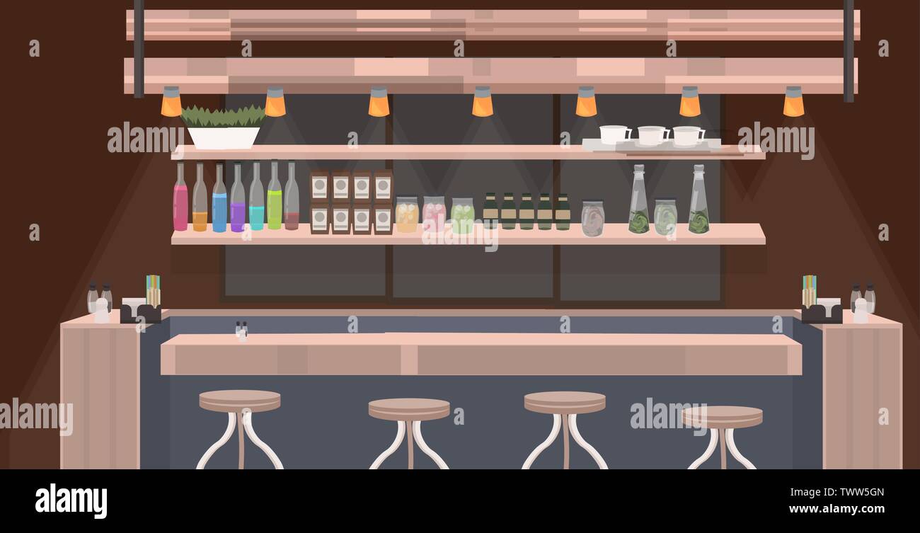 modern cafe empty no people restaurant counter desk with chairs ...