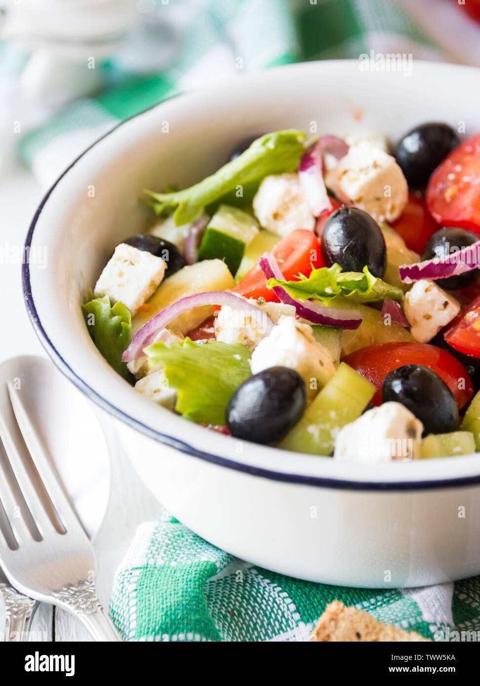 Greek salad with feta cheese and olives Stock Photo - Alamy