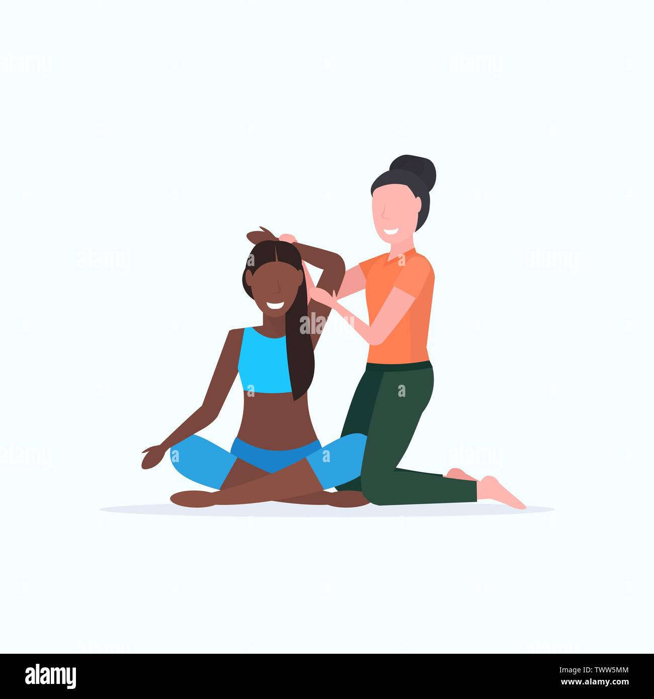 Female Personal Trainer Doing Stretching Exercises With African