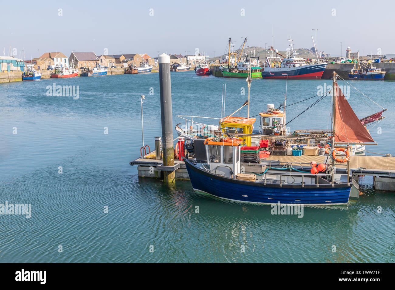 Boats and Fish market in Howth Pier, Howth, Dublin, Ireland Stock Photo ...
