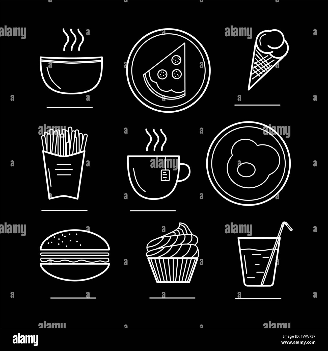 French fries icons set Black and White Stock Photos & Images - Alamy