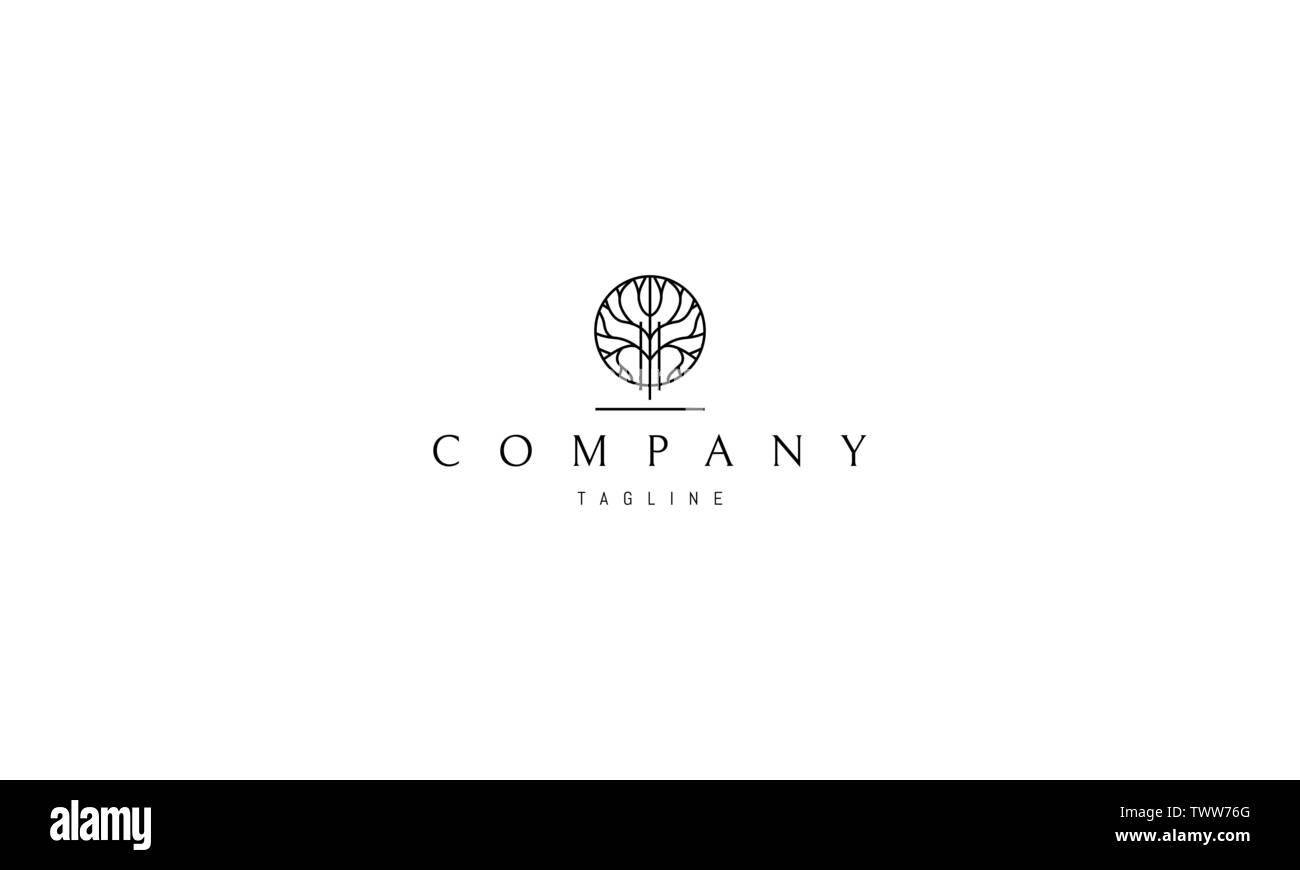 Vector black logo on which is an abstract image of a tree in the form ...