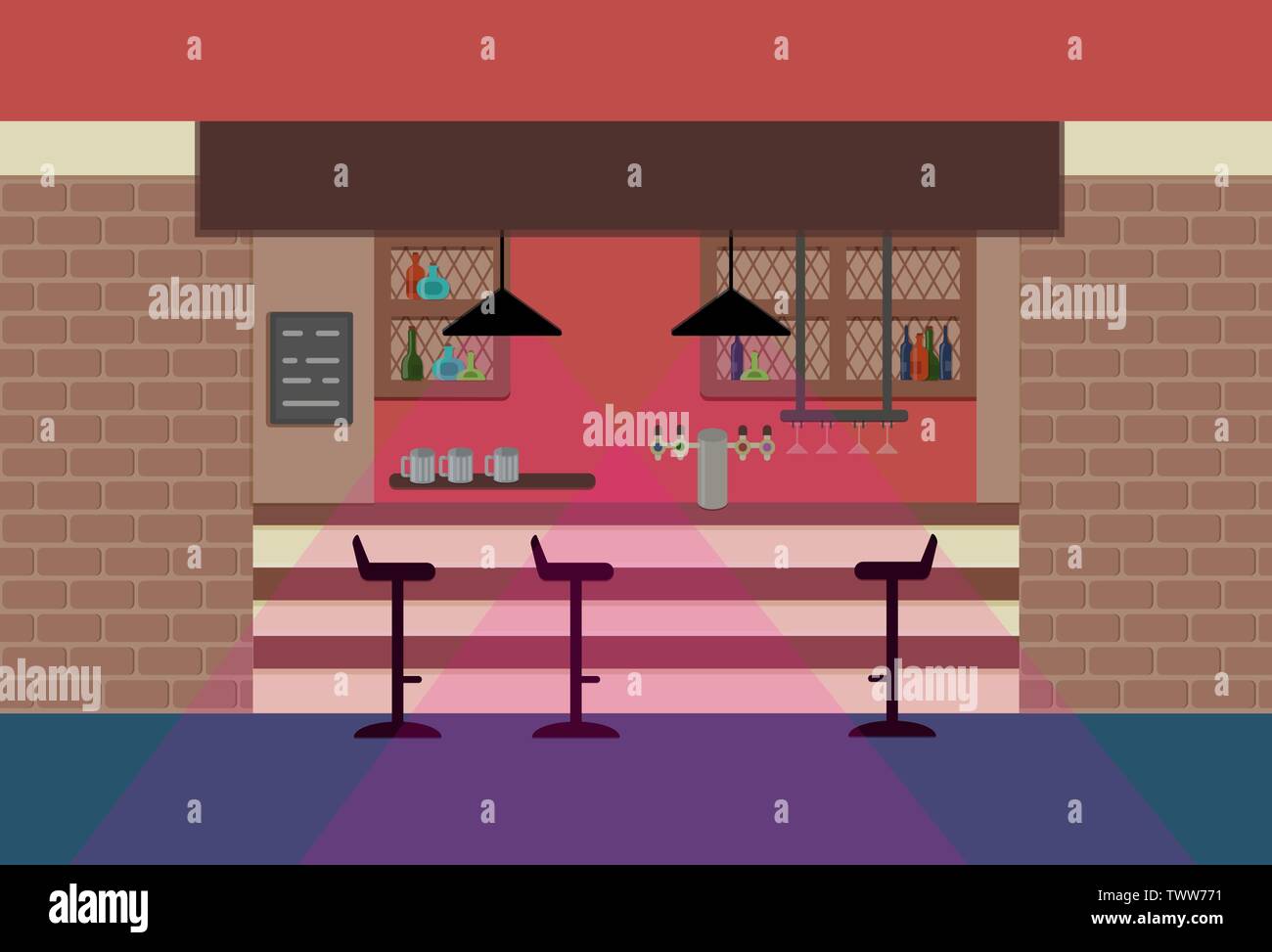 Bar counter in pub. Vector flat illustration. Colorful tone. Eps 10 ...