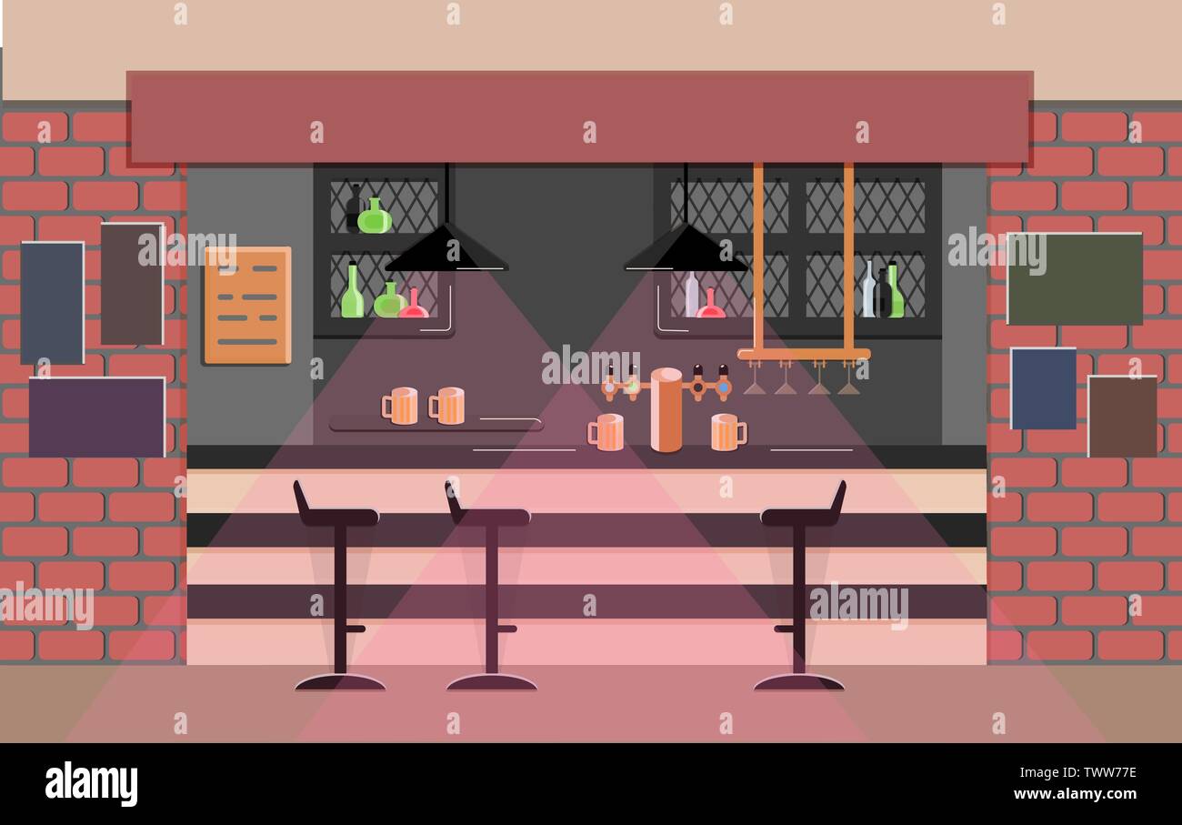 Bar counter in pub. Vector flat illustration. Red tone. Eps 10 Stock ...
