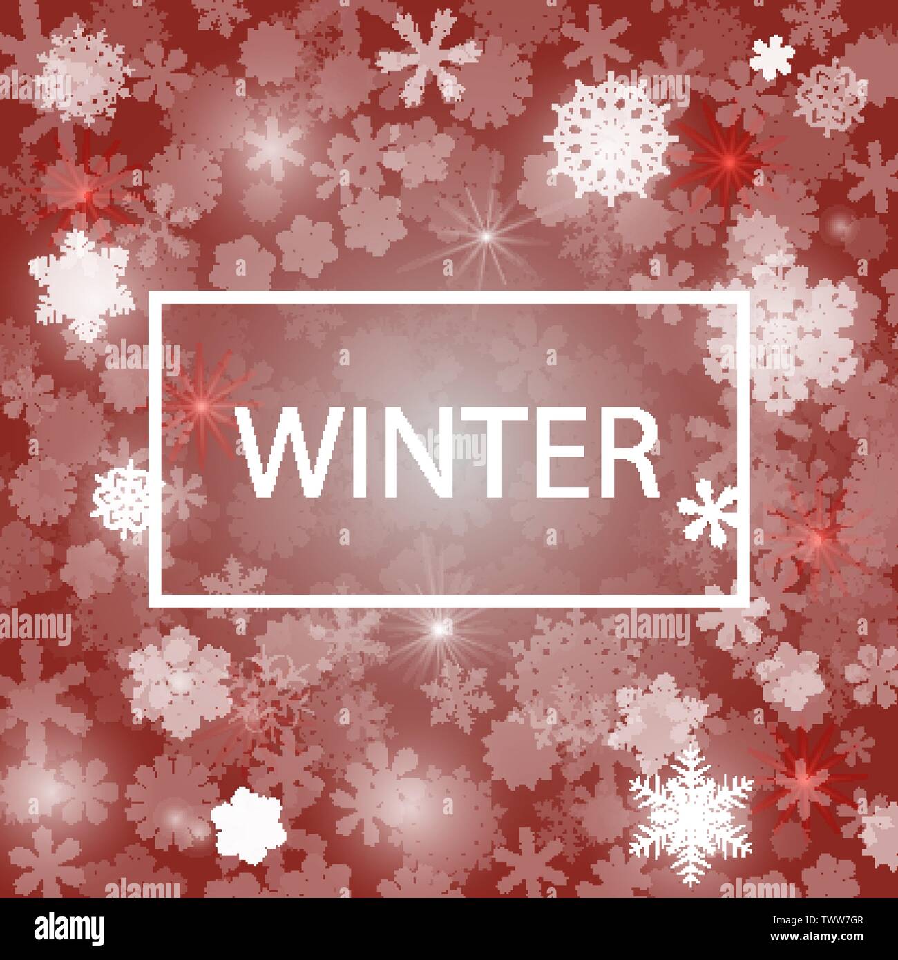Abstract red background. A lot of different shining snowflakes. Banner ...