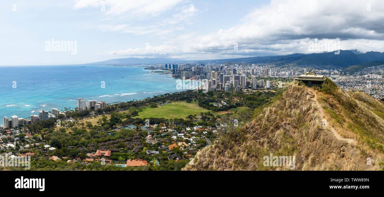 Aerial view of the beachfront neighborhood of Waikiki, in downtown ...