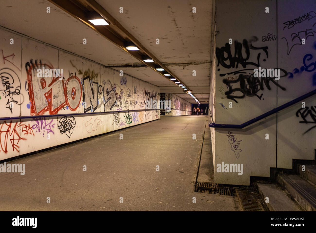 Croatia, Zagreb, June 21, the dark passage of a deserted, eerie creepy ...