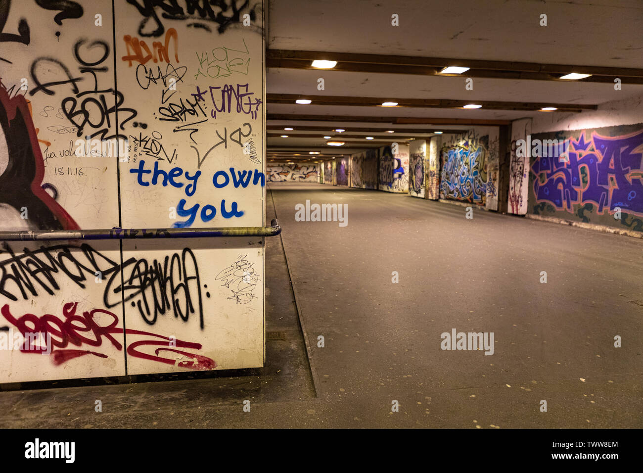 Croatia, Zagreb, June 21, the dark passage of a deserted, eerie creepy ...