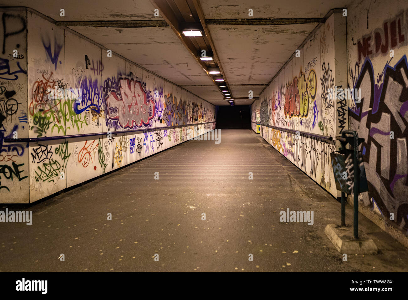 Croatia, Zagreb, June 21, the dark passage of a deserted, eerie creepy ...