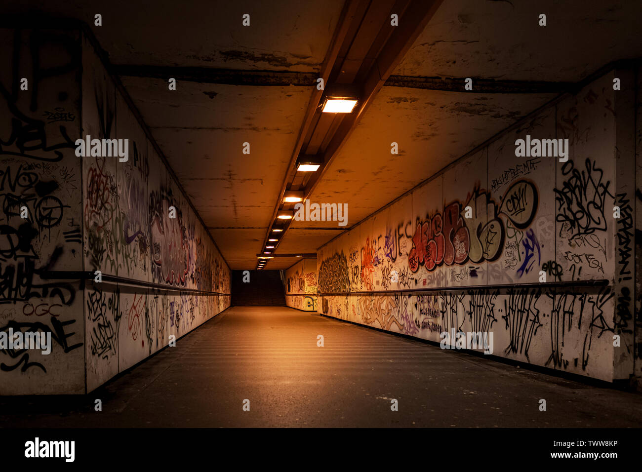 Croatia, Zagreb, June 21, the dark passage of a deserted, eerie creepy ...