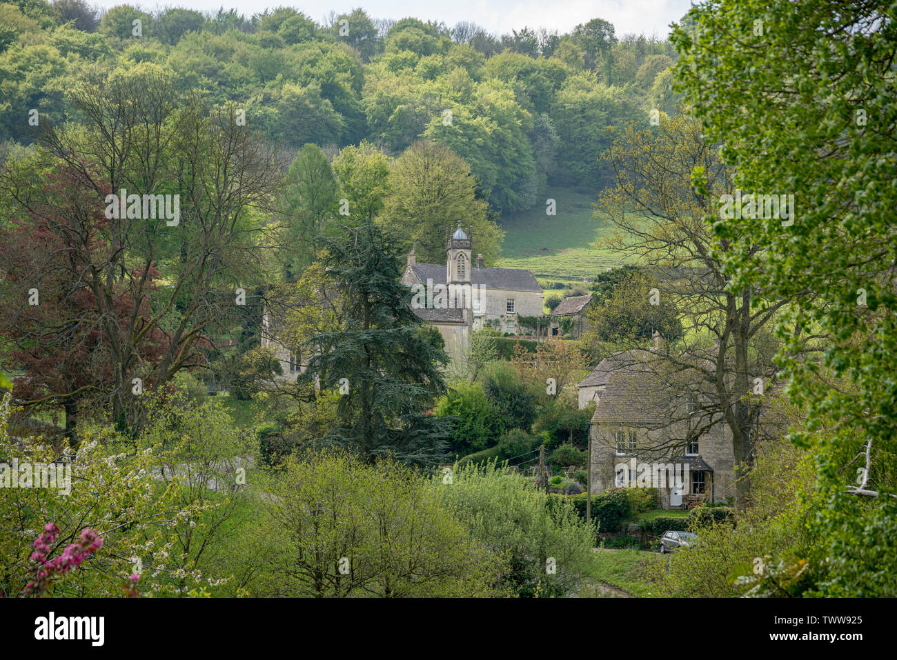 View across Sheepscombe with village church, St John the Apostle, The ...