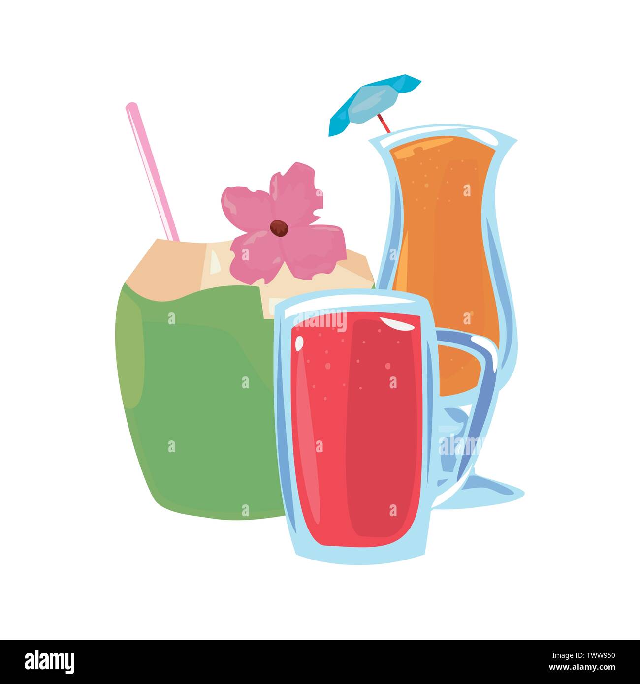 summer time holiday coconut juice and cocktail vector illustration ...
