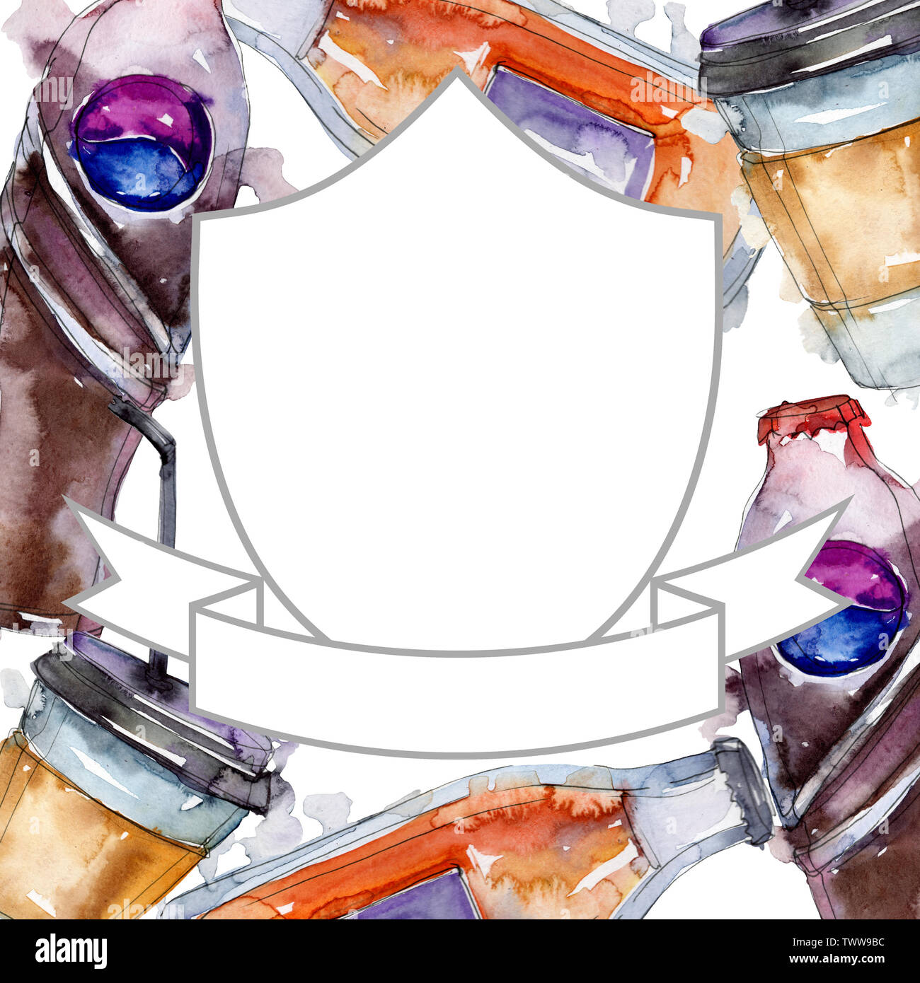 Fresh and cold soft drinks. Watercolor background illustration set ...