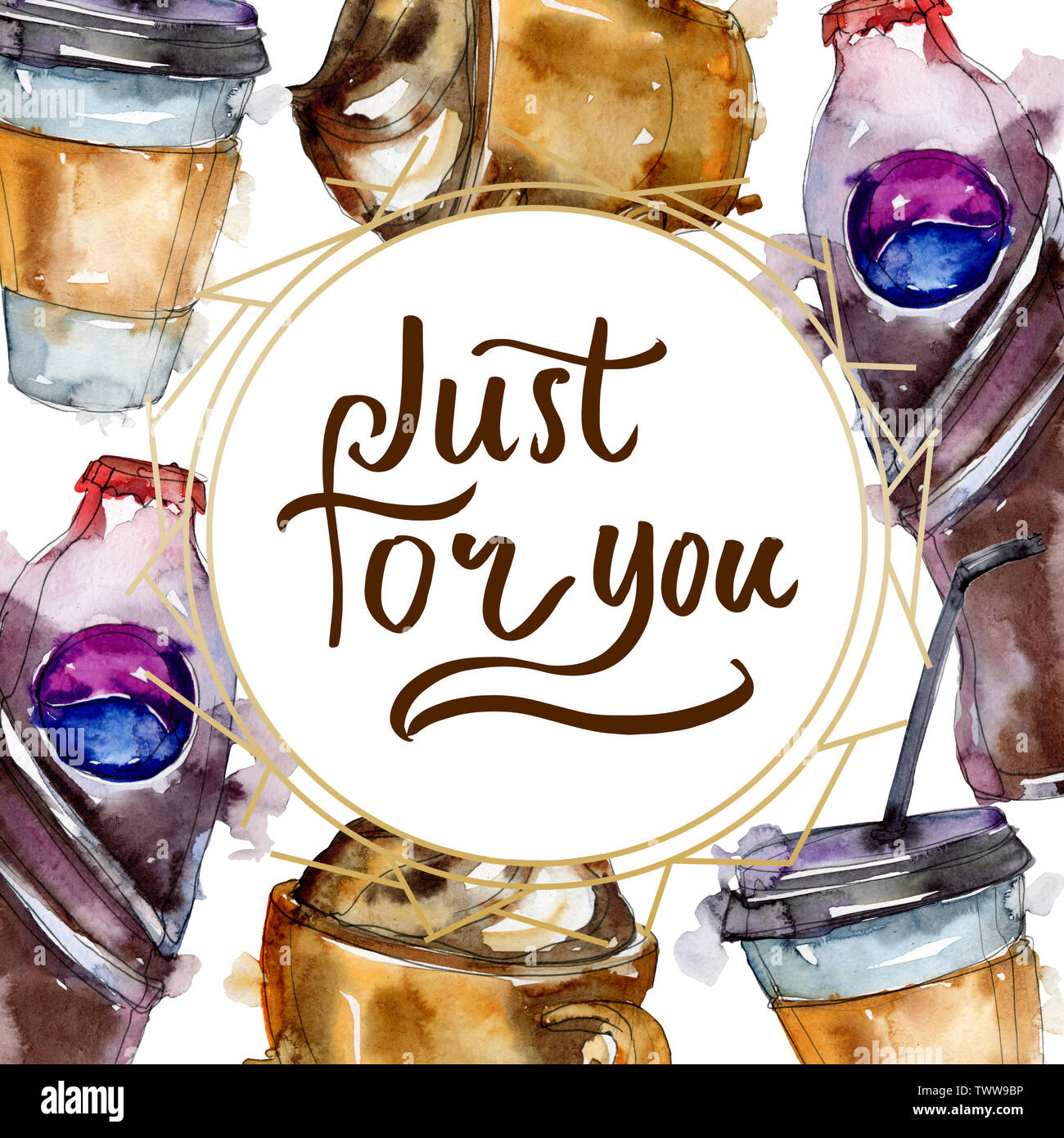 Fresh and cold soft drinks. Watercolor background illustration set ...