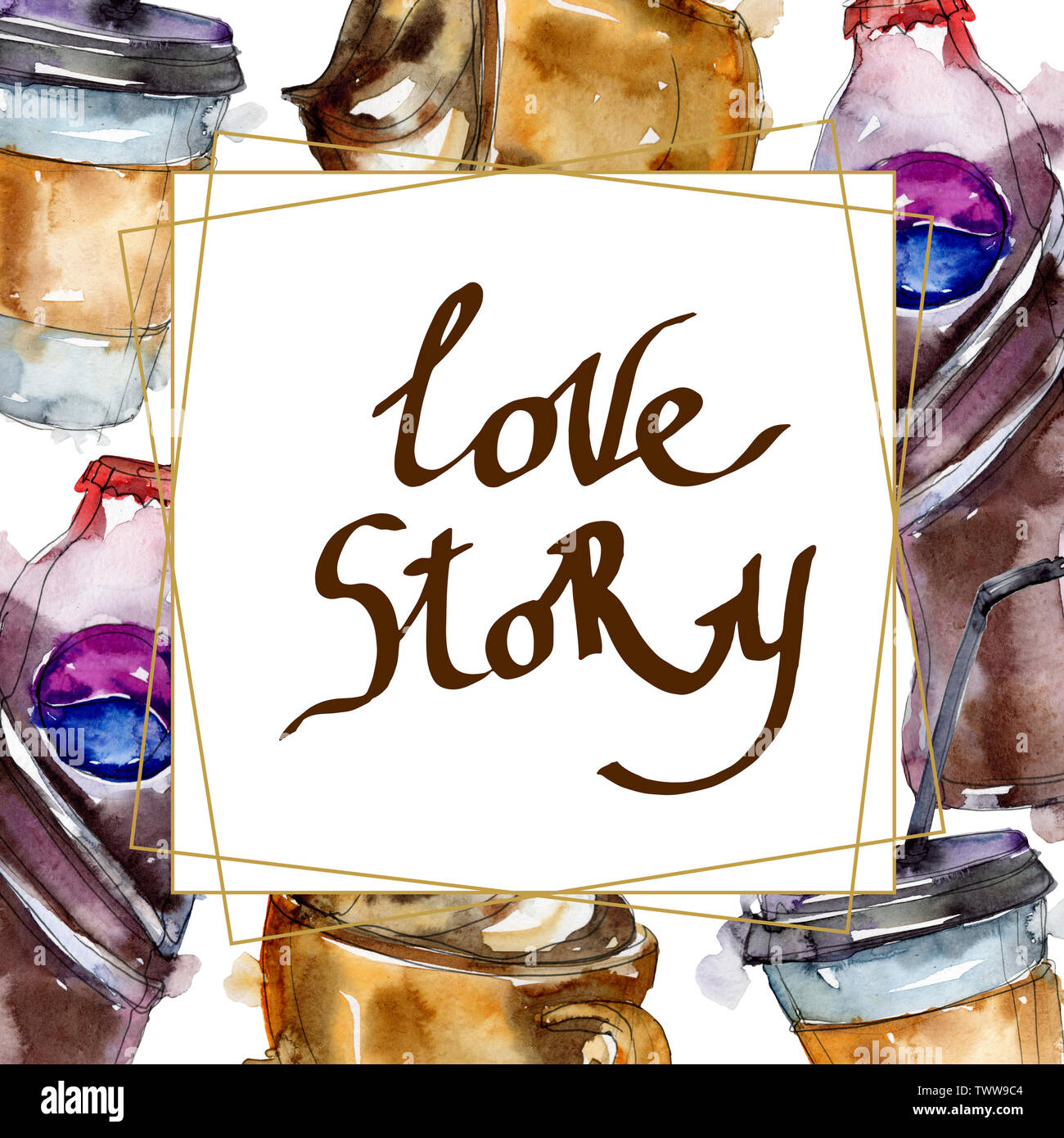 Fresh and cold soft drinks. Watercolor background illustration set ...