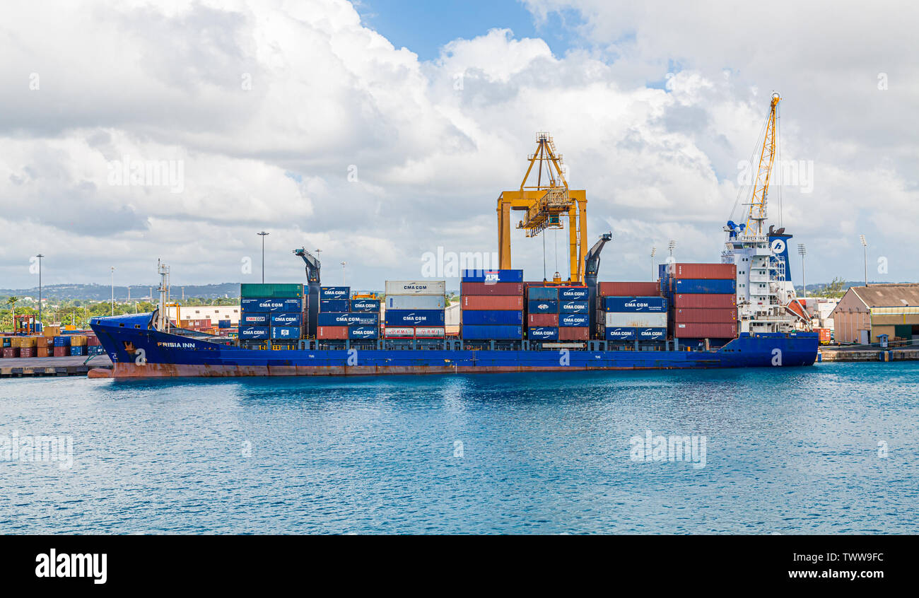 BRIDGETOWN, BARBADOS - December 9, 2016: Freighters now carry most of ...