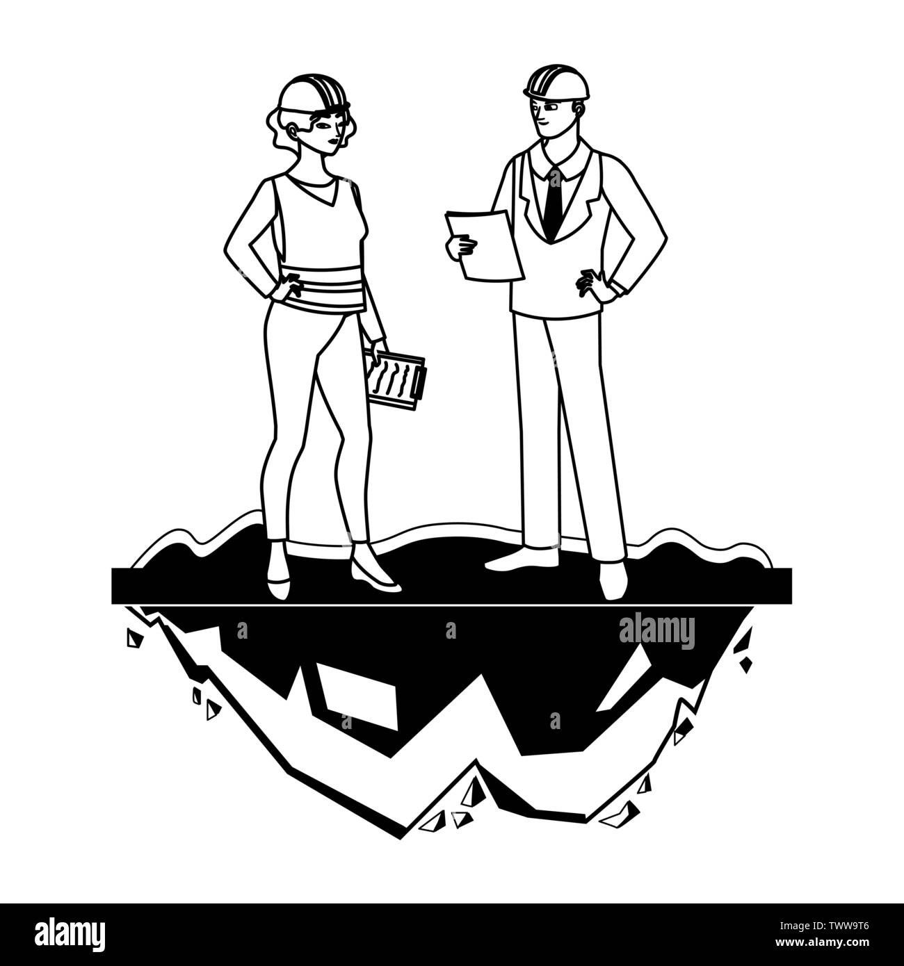 couple of engineers builders workers characters vector illustration ...