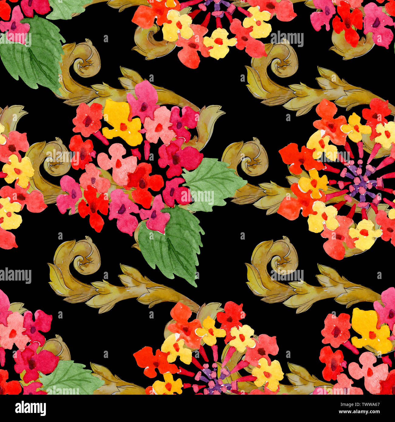 Red lantana floral botanical flowers. Wild spring leaf wildflower ...