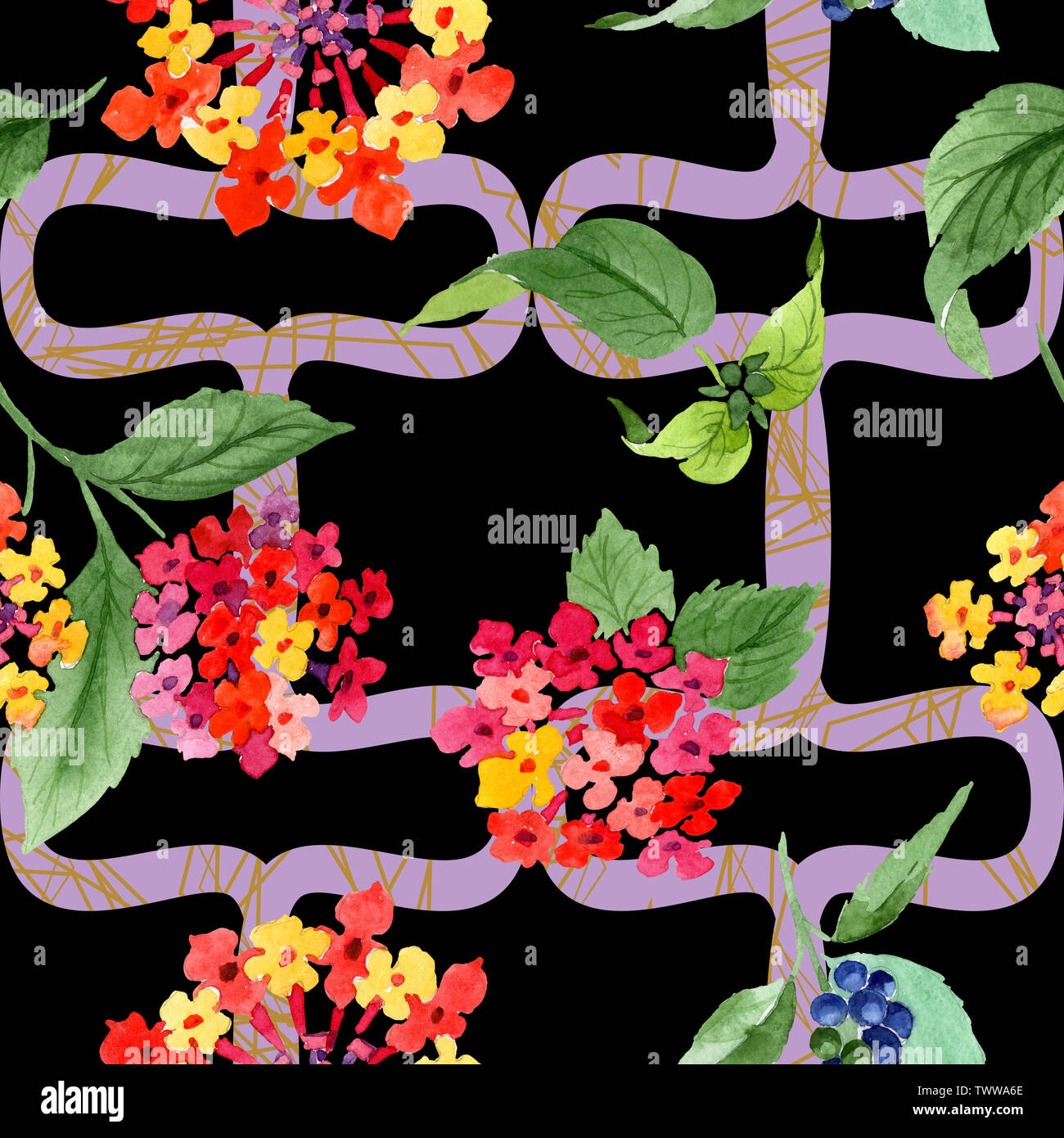 Red lantana floral botanical flowers. Wild spring leaf wildflower ...
