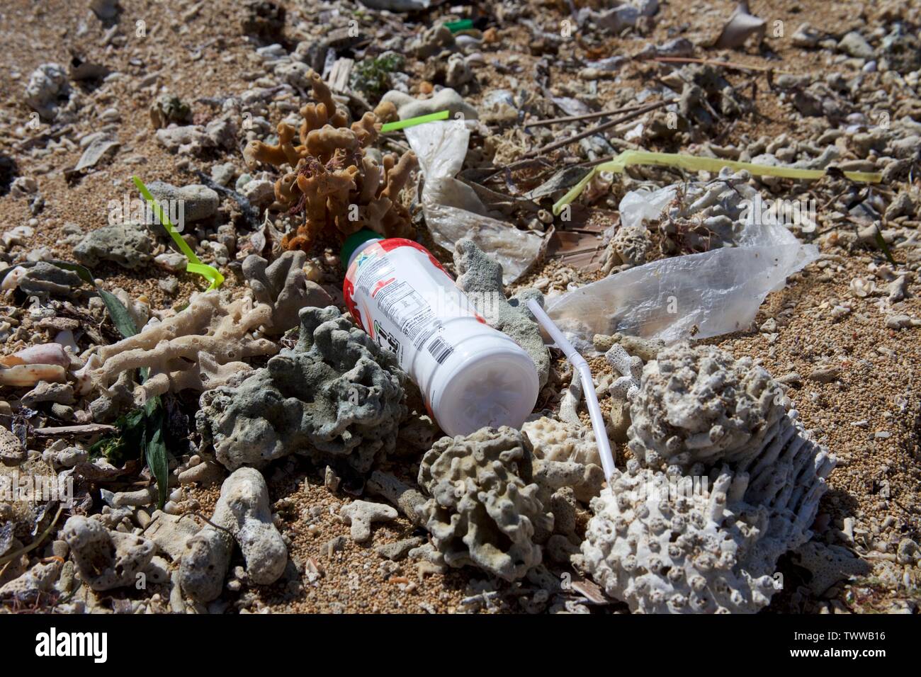 plastic waste washed up on the beach Stock Photo - Alamy