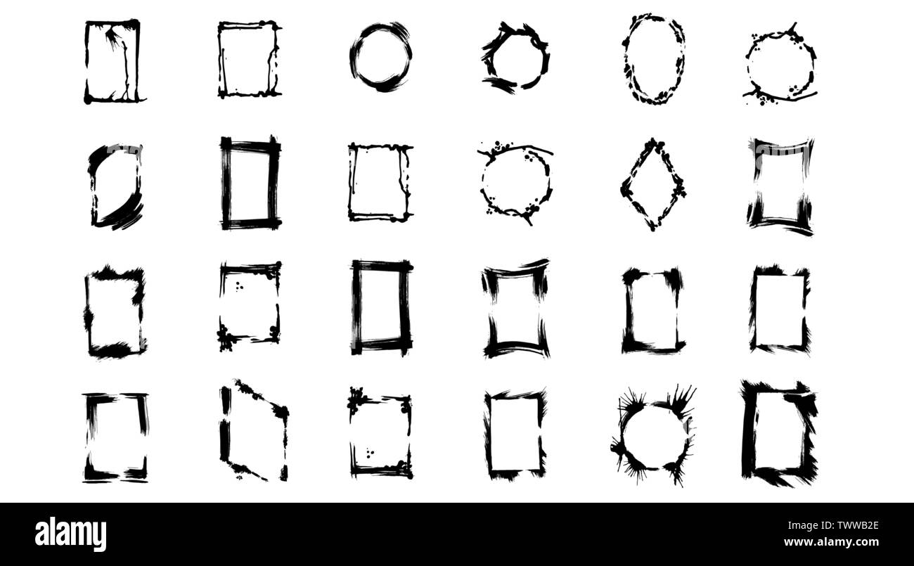 Vector Set of dry brush frames. Hand drawn artistic frames. Grunge ...