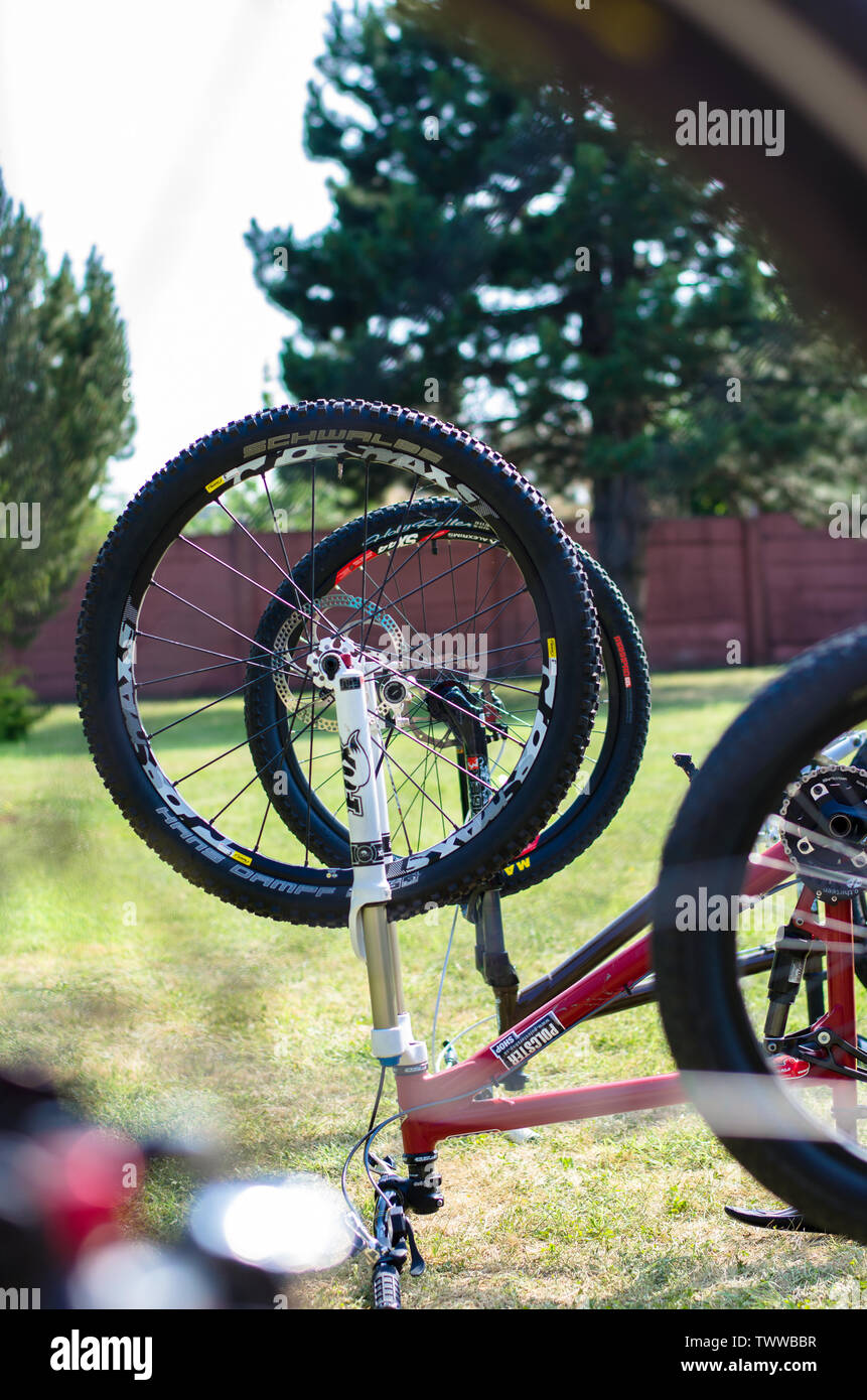 several wheels of various bicycles Stock Photo - Alamy