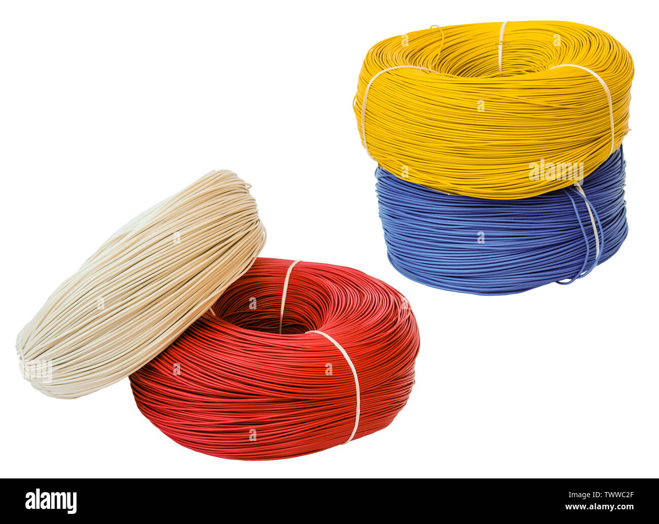 set colored electric cable on white background, isolated Stock Photo ...