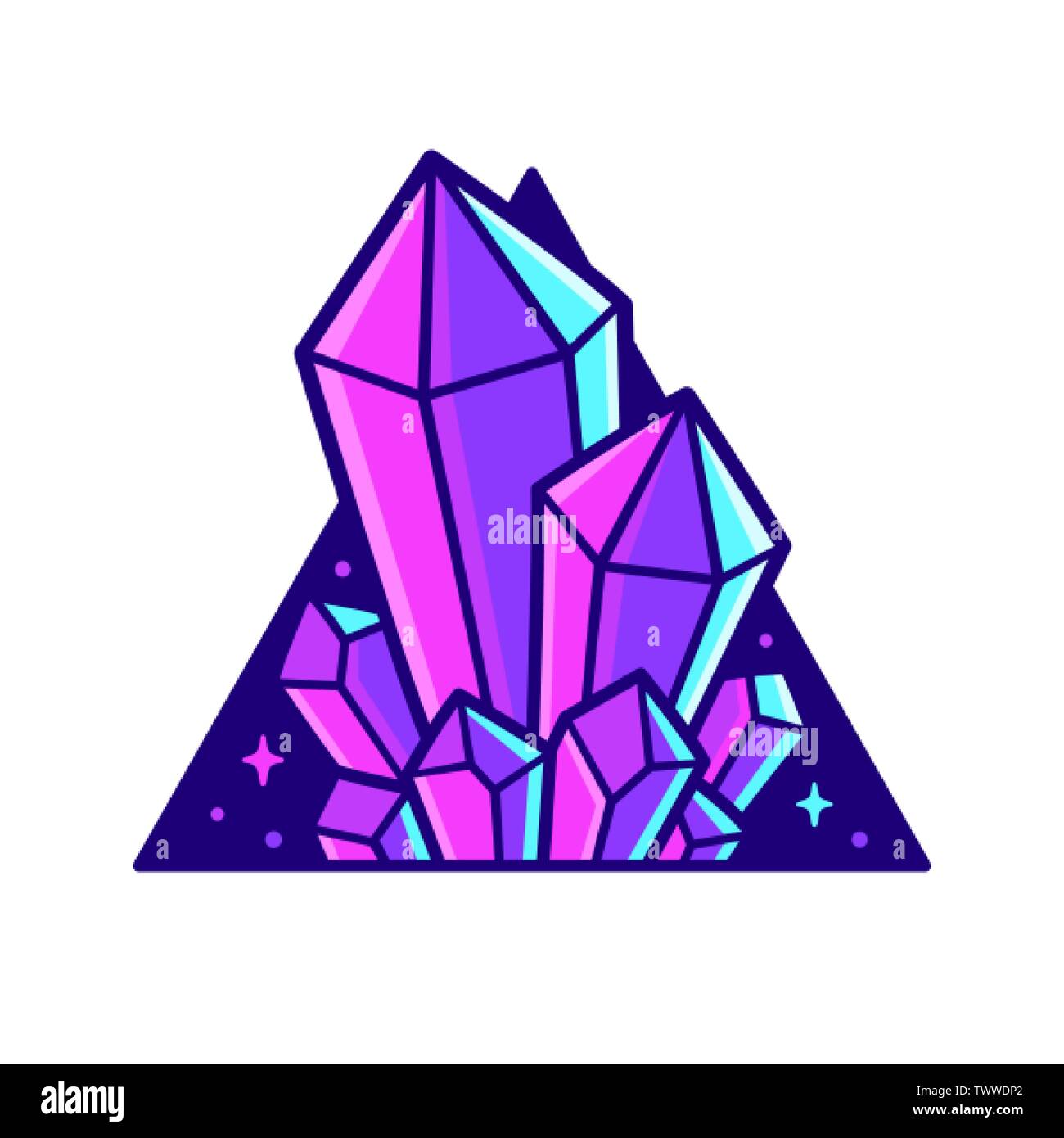 Neon purple crystals in triangle. Stylish crystal gems vector ...